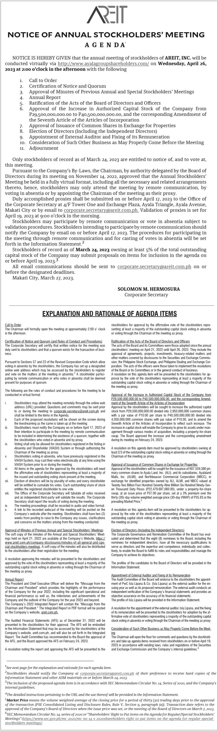 AREIT, Inc. Notice of Annual Stockholders' Meeting 2/2