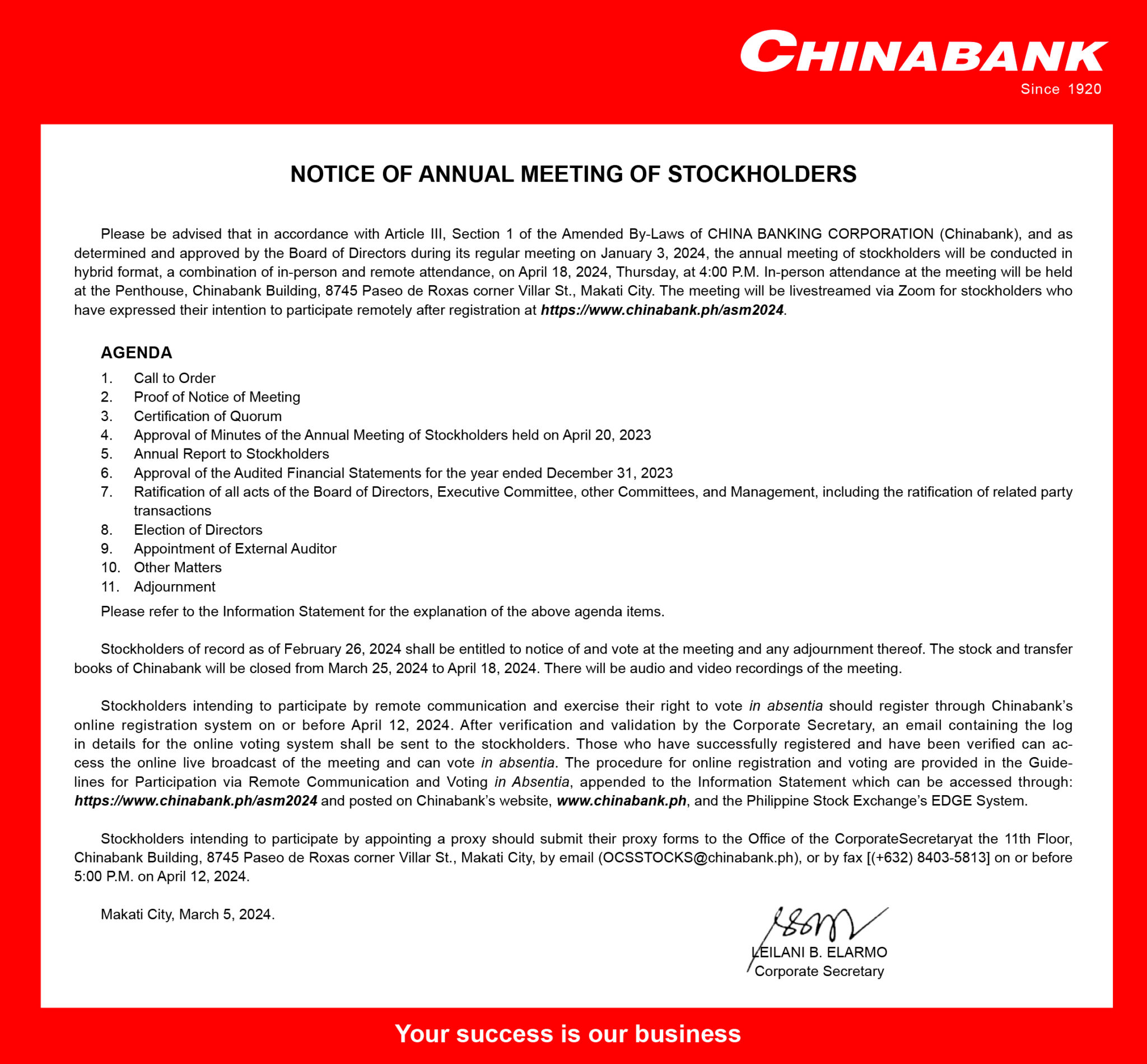 Chinabank Notice of Annual Meeting of Stockholders (First Publication ...