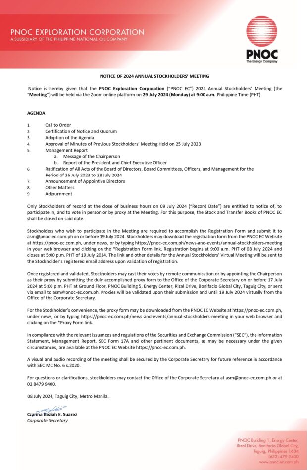 PNOC Exploration Corporation Notice of Annual Stockholders' Meeting 2 of 2