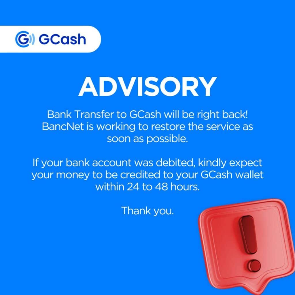 BancNet glitch affects GCash fund transfers