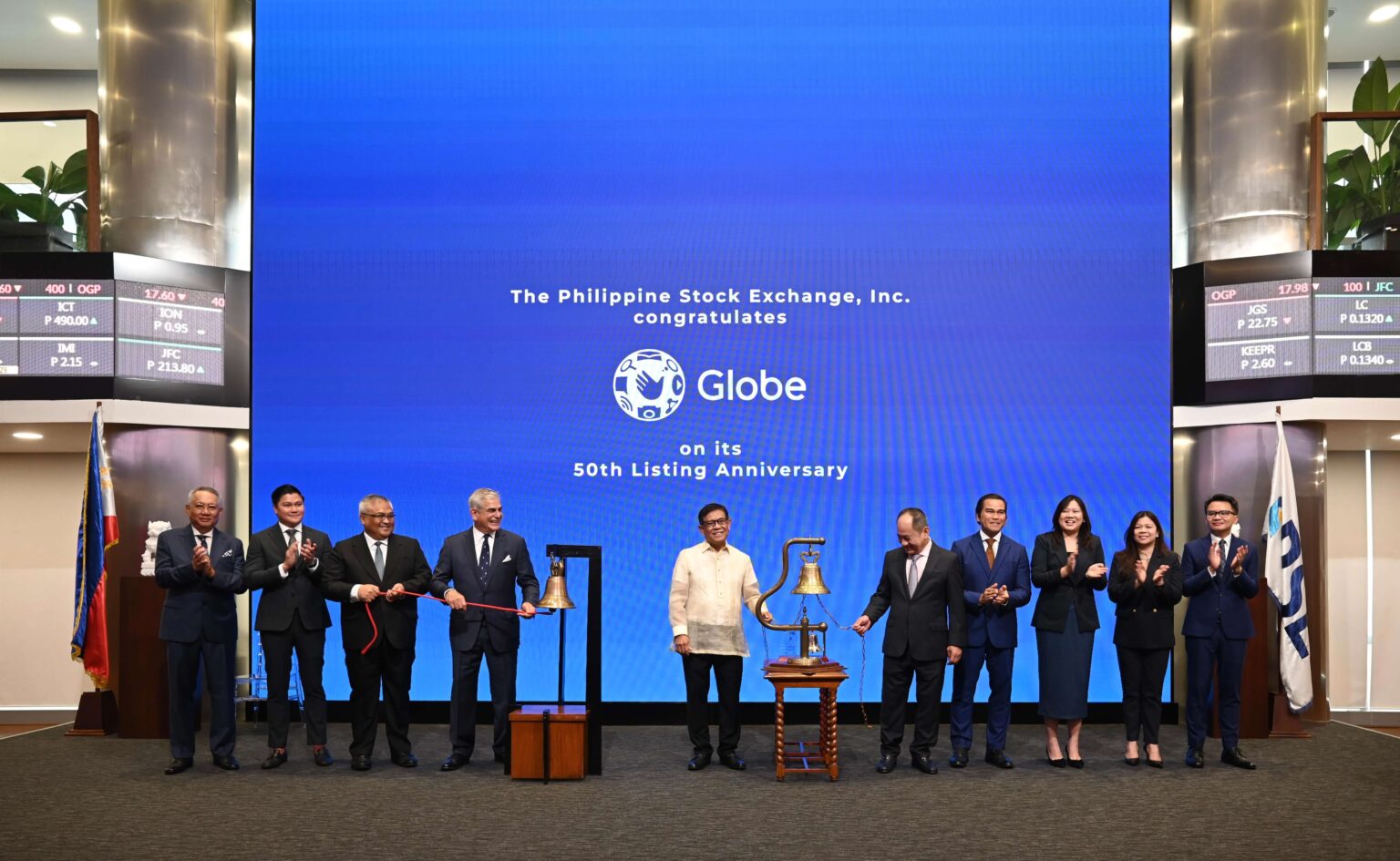 Globe Telecom celebrates 50 years of public listing, conducts bell ...