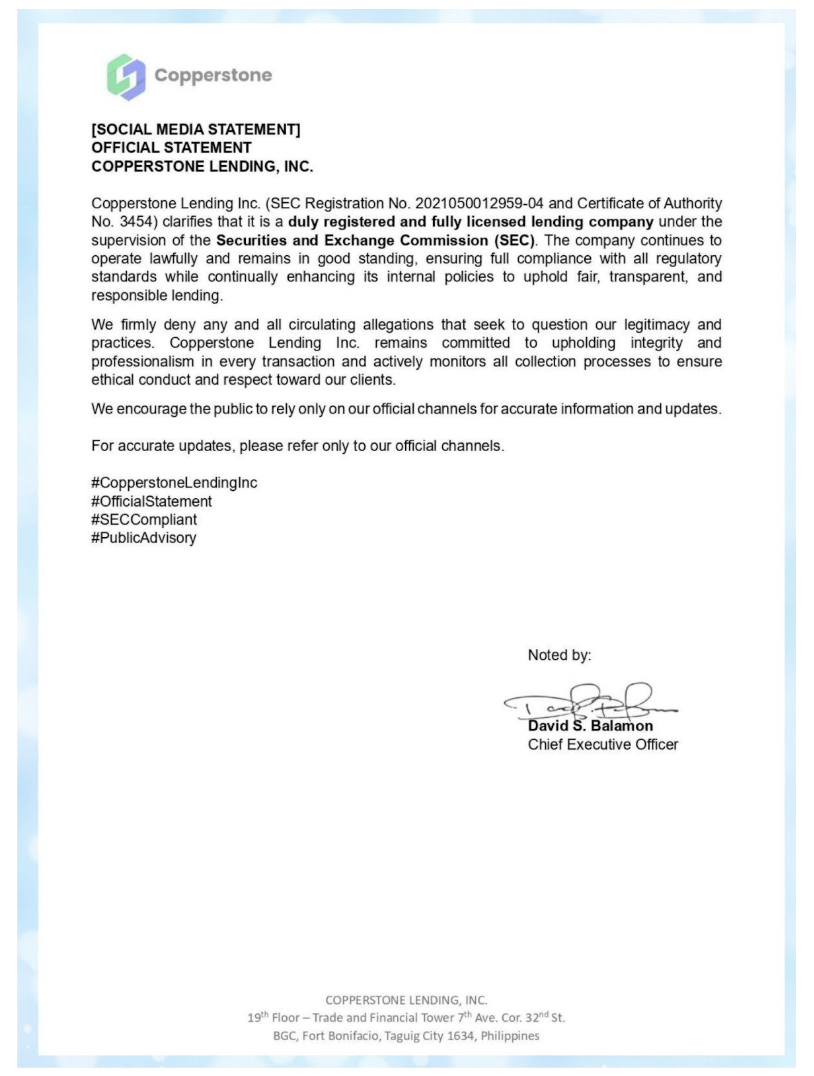 Copperstone Lending Inc. reaffirms SEC registration, strengthens data ...