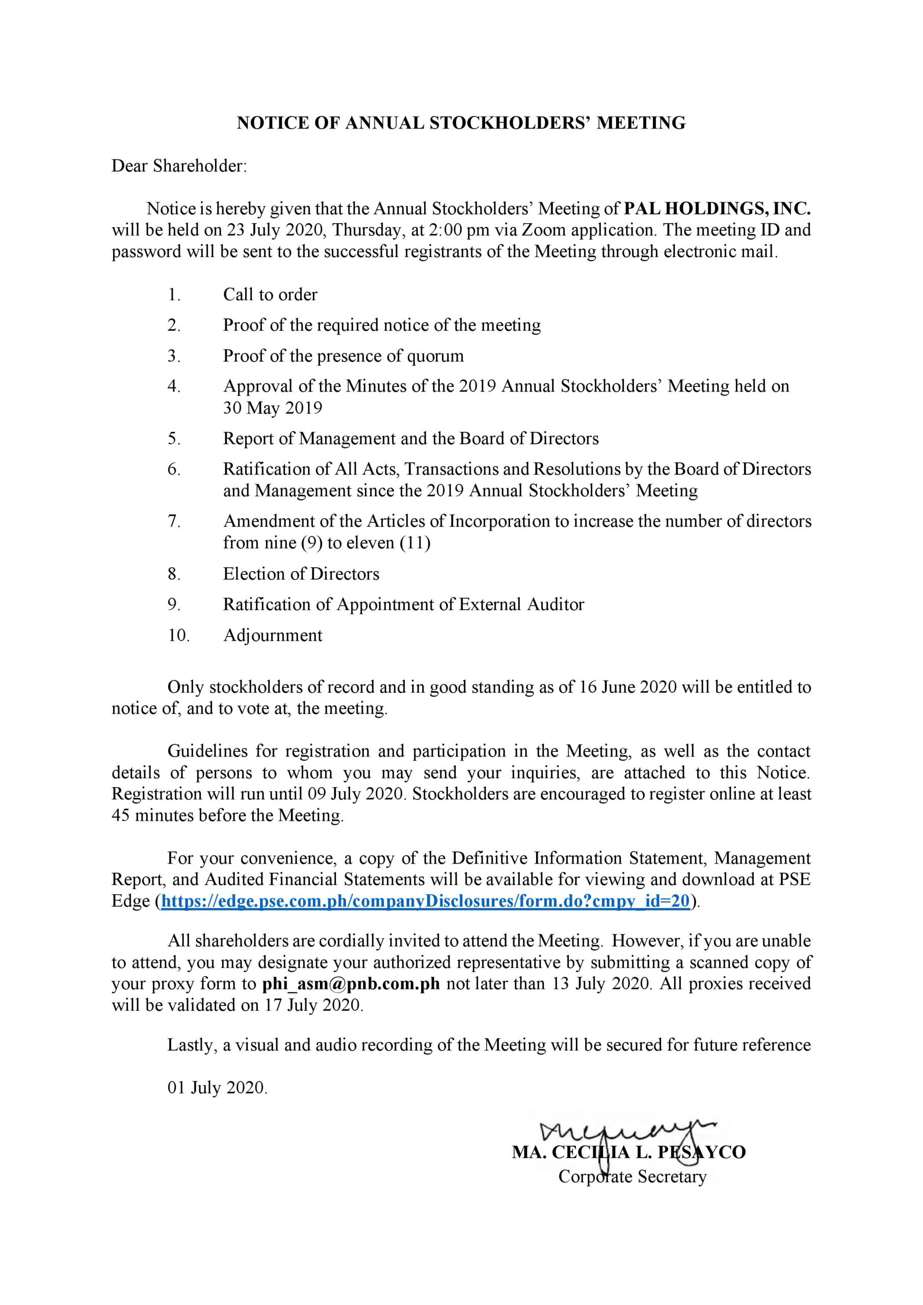 PAL Holdings, Inc. Annual Shareholder's Meeting 2020 (2 of 2 ...